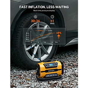 AstroAI Tire Inflator Portable Air Compressor Pump 150PSI 12V DC/110V AC with Dual Metal Motors &LED Light， Automotive Car Accessories&Two mode for car, bicycle tires and air mattresses, Yellow