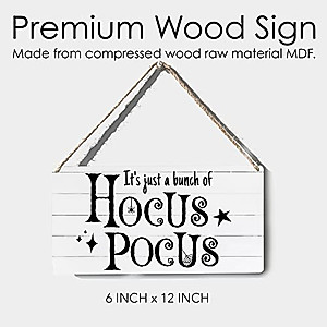 Funny Sign Decor It's Just a Bunch of Hocus Pocus Wooden Sign Plaque Wall Hanging Posters Artwork 12”X6” Rustic Home Decoration