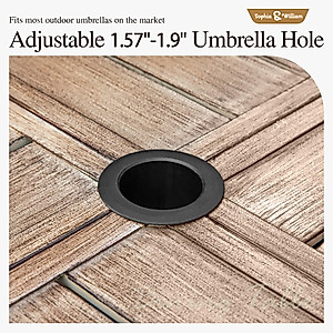 Sophia & William 60" Large Outdoor Patio Table for 8, Outdoor Square Metal Dining Table with 1.9" Adjustable Umbrella Hole, All Weather Wrought Iron Furniture Table for Garden Deck, Brown