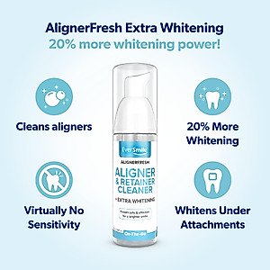 EverSmile AlignerFresh Extra Whitening Aligner & Retainer Cleaning Foam. AlignerFresh Cleaning Foam for Invisalign, ClearCorrect, Essix, Hawley Trays/Aligners. Cleans, Kills Bacteria & Whitens Teeth.