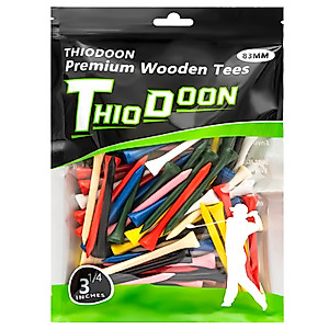 THIODOON Golf Tees Professional Natural Wood Golf Tees Pack of 100, Golfing Tees Multiple Colors Size 3-1/4 inch, 2-3/4 inch or 2-1/8 inch, Tall Golf Tees Bulk Reduce Side Spin and Friction