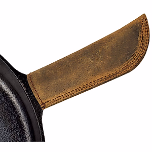 CestAntiQ, Leather Hot Handle, Panhandle Potholder, Heavy Duty Leather Double Stitched, Slides On/Off Easily onto Metal Skillet Grips, Essential Cookware Handmade Includes :: Brown