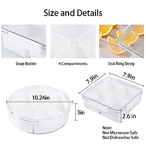 2Pack Veggie Tray with Lid for Fridge, Snackle Box Container for Party, 4 Compartment Divided Serving Trays, Food Storage Containers with Lids for Refrigerator
