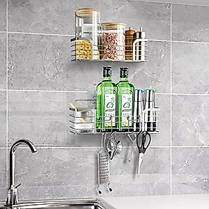 Shower Caddy Baskets with Removable Hooks Shelf Organizer Storage for Shampoo Conditioner Sponge Holder Shower Shelf Basket Kitchen Bathroom Organizer No Drilling Wall Mounted SUS304 Stainless Steel