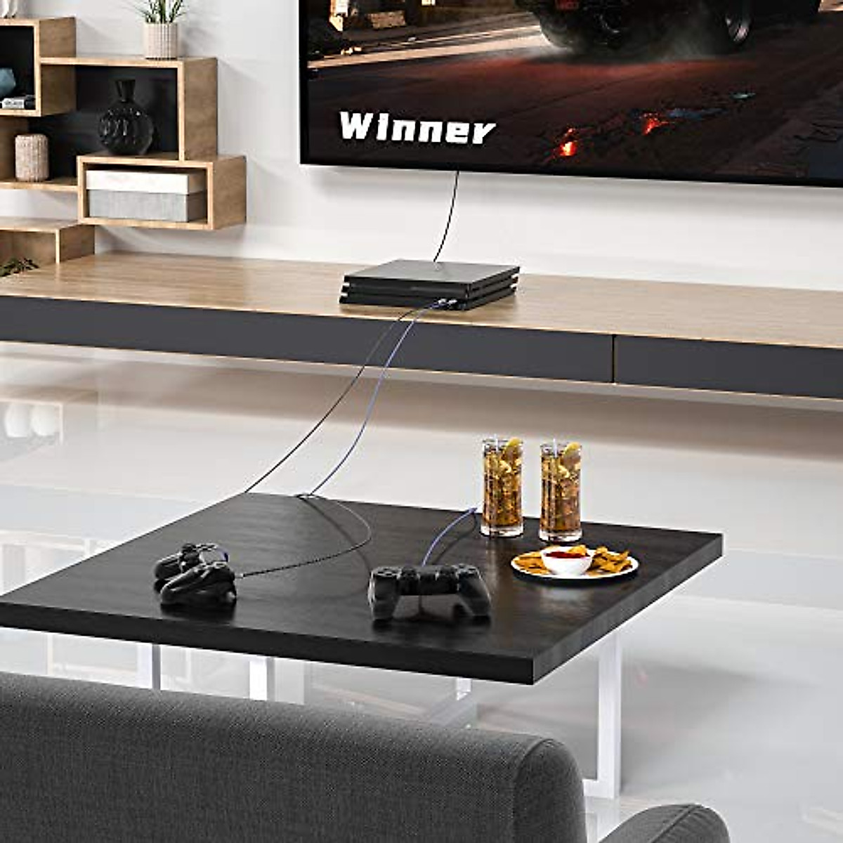 Fasgear PS4 Micro USB Cable 16ft, 2 Pack USB to Micro USB 2.0 Cord 2.4A Fast Charging Data Sync Compatible for Playstation 4,Xbox One Controller,Galaxy S7/S6,Camera,Baby Monitor (Black,Blue)