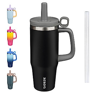 BJPKPK 32oz Stainless Steel Insulated Tumbler with Handle and Straw Travel Coffee Mug Thermal Cups with Lid,Black