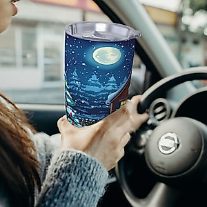 AYCZN Christmas 20 OZ Tumbler Stainless Steel Travel Coffee Mug, Snow House Insulated Water Bottle with Lid and 2 StrawsLeakproof Thermal Cup