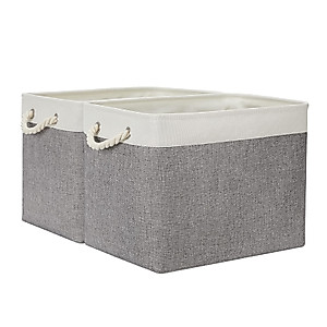 Temary Baskets for Organizing, 2 Pack Storage Baskets Large Fabric Baskets with Handles, Decorative Baskets for Gifts Empty for Home (White&Grey,16Lx12Wx12H Inches)