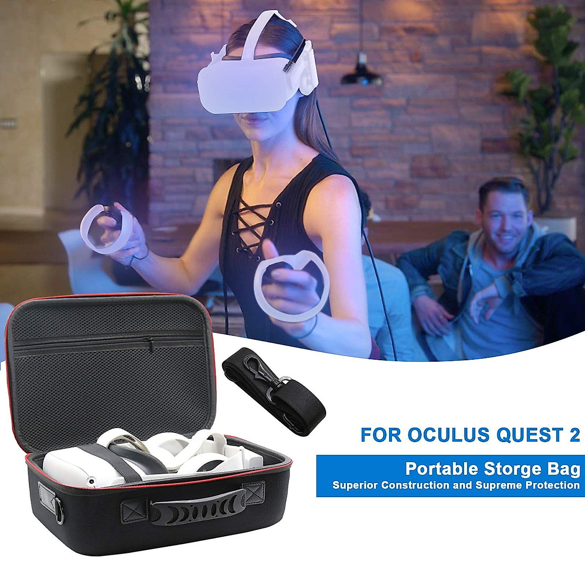 BEJOY Travel Storage Carrying Case for Oculus Quest 2, Oculus Quest All-in-one VR Gaming Headset and Controllers Accessories Travel Protective Bag, Shoulder Strap Storage Bag (Grey)