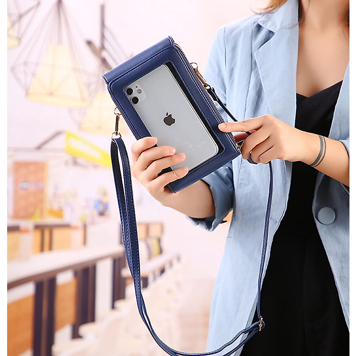 Eliaukly Touchscreen Phone Crossbody Bag for Women Cell Phone Purse Wallet with Multiple Credit Card Slots for iPhone15/15Pro etc. Blue