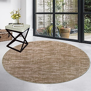 RUGSREAL Round Area Rug 3ft Solid Area Rug Washable Indoor Floor Carpet Contemporary Area Rug Modern Round Rug for Bedroom Living Room Kitchen Home Office, Taupe