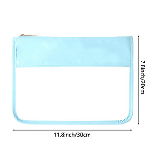 SUEBONI Makeup Bag Waterproof Leather Cosmetic Bag Toiletry Bag,DIY Chenille Letter Bag Nvlon Clear Travel Makeup Bag for Women Girls (Blue)