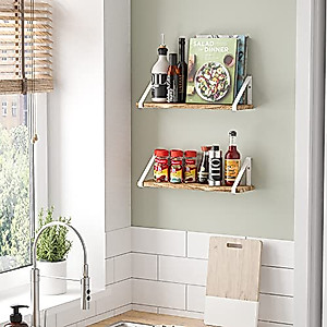 Wallniture Ponza Floating Shelves for Wall, Bathroom Organizer, Bookshelf for Living Room Decor, Kitchen Organization Burnt Finish with White Brackets Set of 2