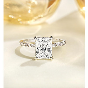 TIGRADE 4CT Engagement Ring for Women Radiant Cut Cubic Zirconia Wedding Band CZ Promise Anniversary Ring Size 3-13, Silver, Size 6