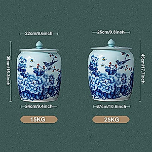TUU Chinese Rice Dispenser 33/55Lbs Ceramic Large Capacity Sealed Cereal Storage Container with Lid Grain Dispenser Suitable for Kitchen Soybean, Corn, Flour, Sugar, Rice, Nuts, Snacks, Pet Food