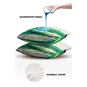 Outdoor Waterproof Pillow Covers for Patio Furniture Watercolor Ocean Wave Green Decorative Throw Pillow Cover Abstract Beach Scene Pillowcases Set of 2 Cushion Case for Sofa Couch Chair 18 x 18 in