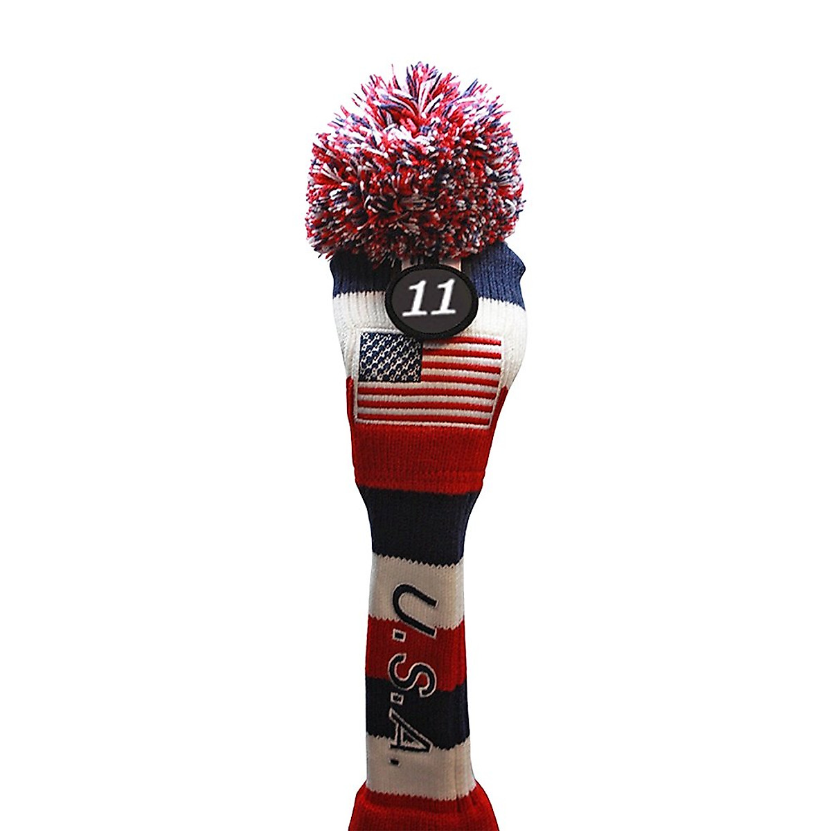 USA Majek Golf 3 5 7 9 11 Fairway Woods Headcovers Pom Pom Knit Limited Edition Vintage Classic Traditional Flag Stars Red White Blue Stripes Retro Head Cover Fits 260cc Woods