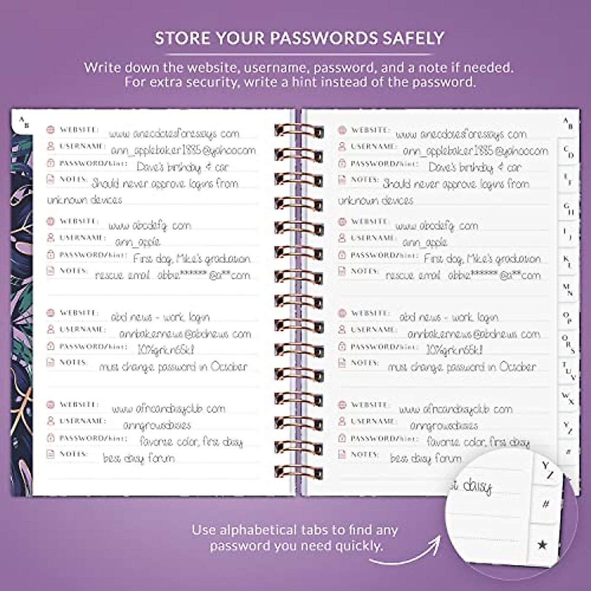 PLANBERRY Password Book – Internet Address Organizer with Alphabetical Tabs – Alphabetized Website & Computer Password Keeper – 4.4x5.5″, Softcover, Pocket Size Wild Purple)