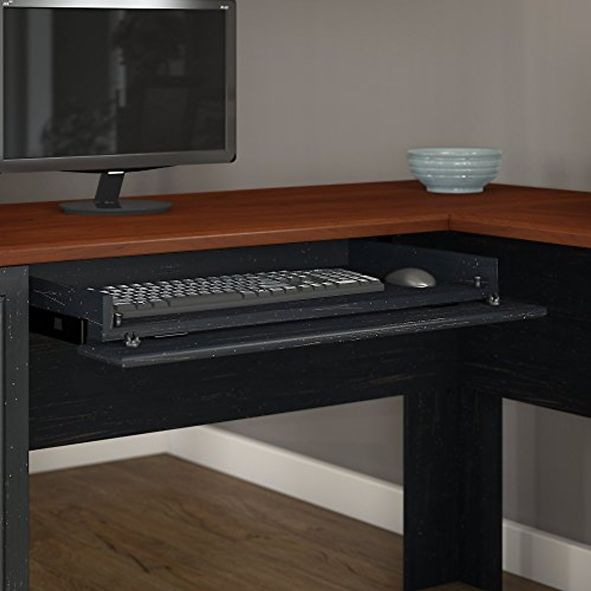 Bush Furniture Fairview L Shaped Desk in Antique Black