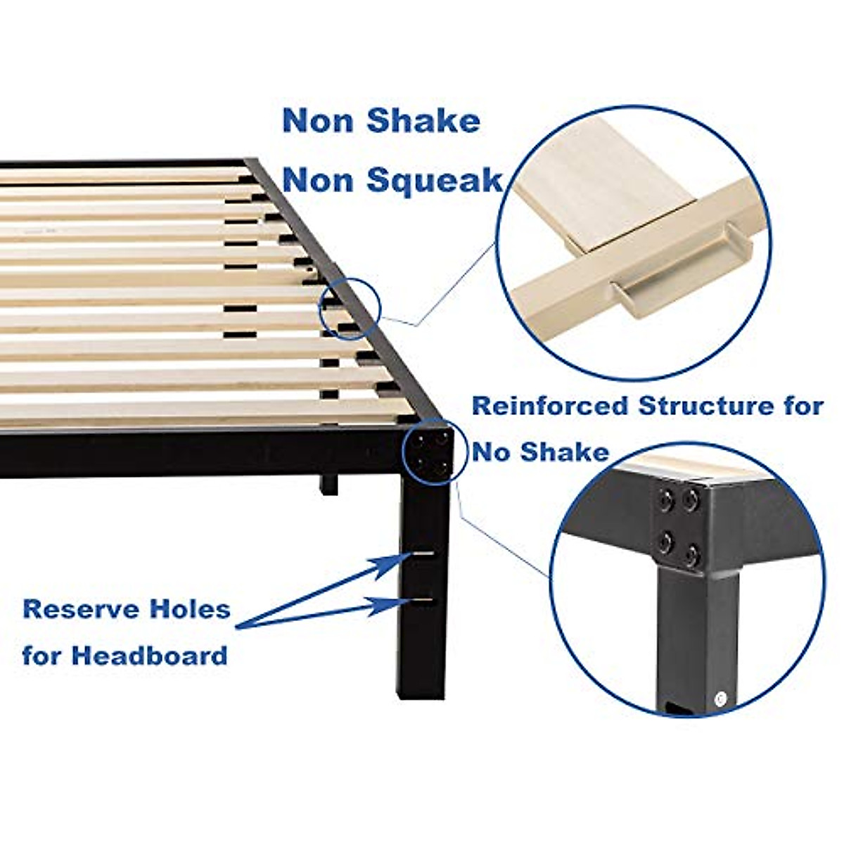 zizin Metal Full Bed Frame Wood Slats Platform Mattress Foundation Heavy Duty No Box Spring Needed 14 Inch Base with Storage (Wooden-Full)