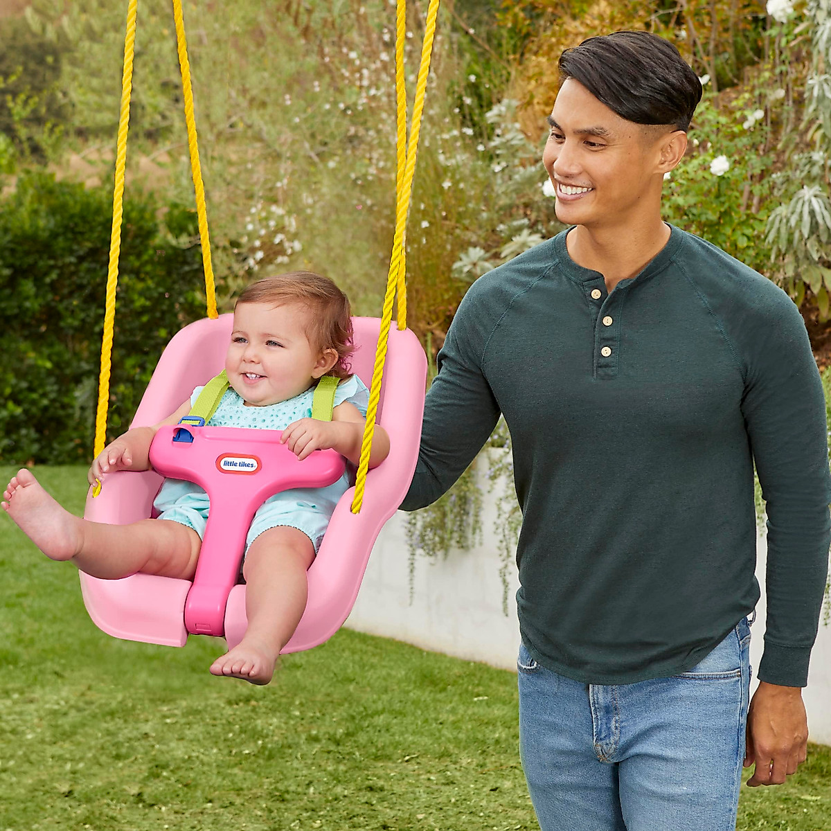 Little Tikes Snug 'n Secure Pink Swing with Adjustable Straps, 2-in-1 for Baby and Toddlers Ages 9 Months - 4 Years