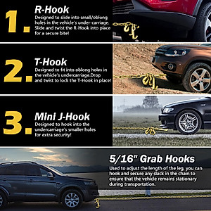 SENKEYFE 2PCS G80 j Hooks Tow Chain, 5/16"x6' Recovery Tow Hooks Chain 15IN J Hook w/RTJ & Grab Hook, 18800LBS Tow Truck Accessories J Hooks, Bridle Tow Transport Chain, Wrecker Towing Truck Equipment