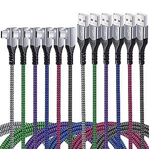 Excgood [6-Pack] Right Angle USB Type C Cable, [6.6t] 90 Degrees C Charger Cable Fast Charging Braided Cord for iPhone 16/15, Galaxy S24/S23/A15/A03s/S10/S9/S8/Note,LG,Moto,Pixel, Android Phones