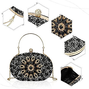 Bandkos Women Clutch Purses Evening Bag Sparkly Diamond Handbag Bridal Glitter Crystal Shoulder Crossbody Bag for Wedding Prom Party (Black)