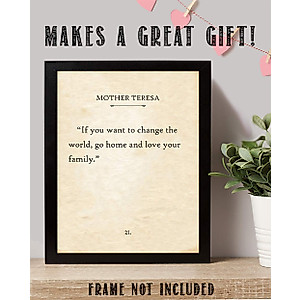 Mother Teresa - If You Want To Change The World - Motivational Print for Living Room Decor, Classic Family Sign and Great Housewarming Gift, 11x14 Unframed Typography Book Page Print Poster