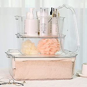 ANMINY 3PCS Clear Plastic Storage Bins Stackable Lidded Storage Boxes Baskets Cubes with Handles Removable Lids Decorative Home Kitchen Closet Shelf Organizer Clothes Towel Blanket Kid Toy Containers