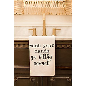 Moonlight Makers Soft Cotton Waffle Design Hand Towel, Bathroom/Kitchen Farmhouse Decor, Cute Gift, BOHO, Stocking Stuffer (Wash Ya Hands Ya Filthy Animal)