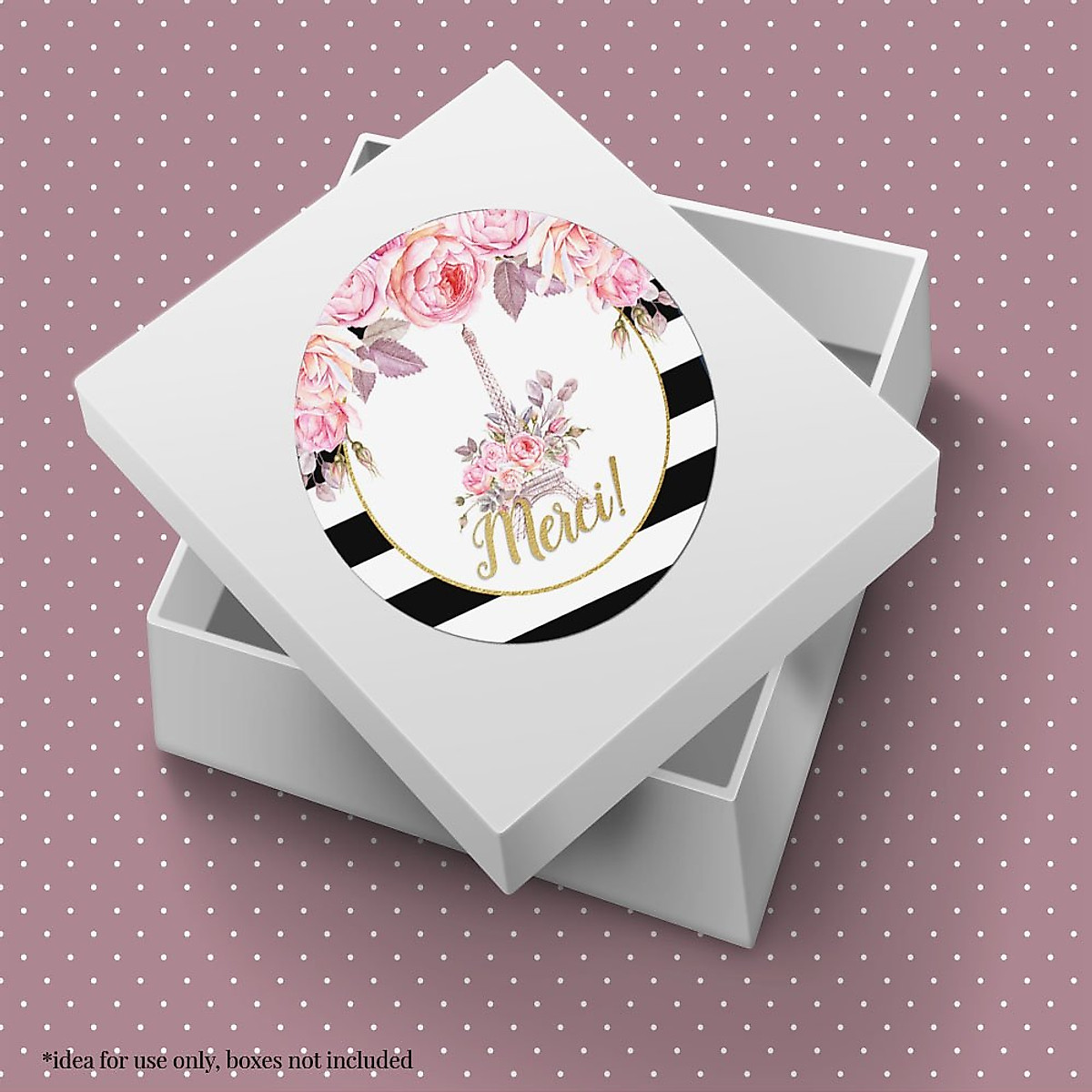 Ooh La La Paris Thank You Sticker Labels, 40 2" Party Circle Stickers by AmandaCreation, Great for Party Favors, Envelope Seals & Goodie Bags