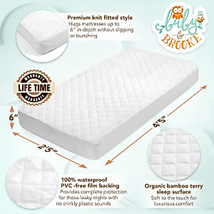 Organic Bamboo from Viscose Fitted Crib Mattress Protector Pad by Baby&Brooke – 100% Waterproof, Absorbent, Non-Toxic, Breathable Mattress Cover - (52"x 28"x 8")