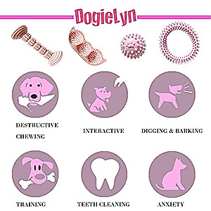 DogieLyn Interactive 2-8 Months Puppy Teething Chew Toys, Puppies Biting Toy, Doggy Teeth Cleaning Rubber Toothbrush for Small Dogs Teddy,Crogi,Schnauzer, 4 pcs (Pink)