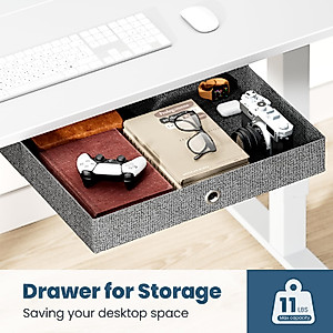 DUMOS 63 x 24 Inches Electric Height with Storage, Ergonomic Adjustable Memory Preset, Computer Stand Up Desk Suitable for Home Office, White, 63'' x 24''-Drawer