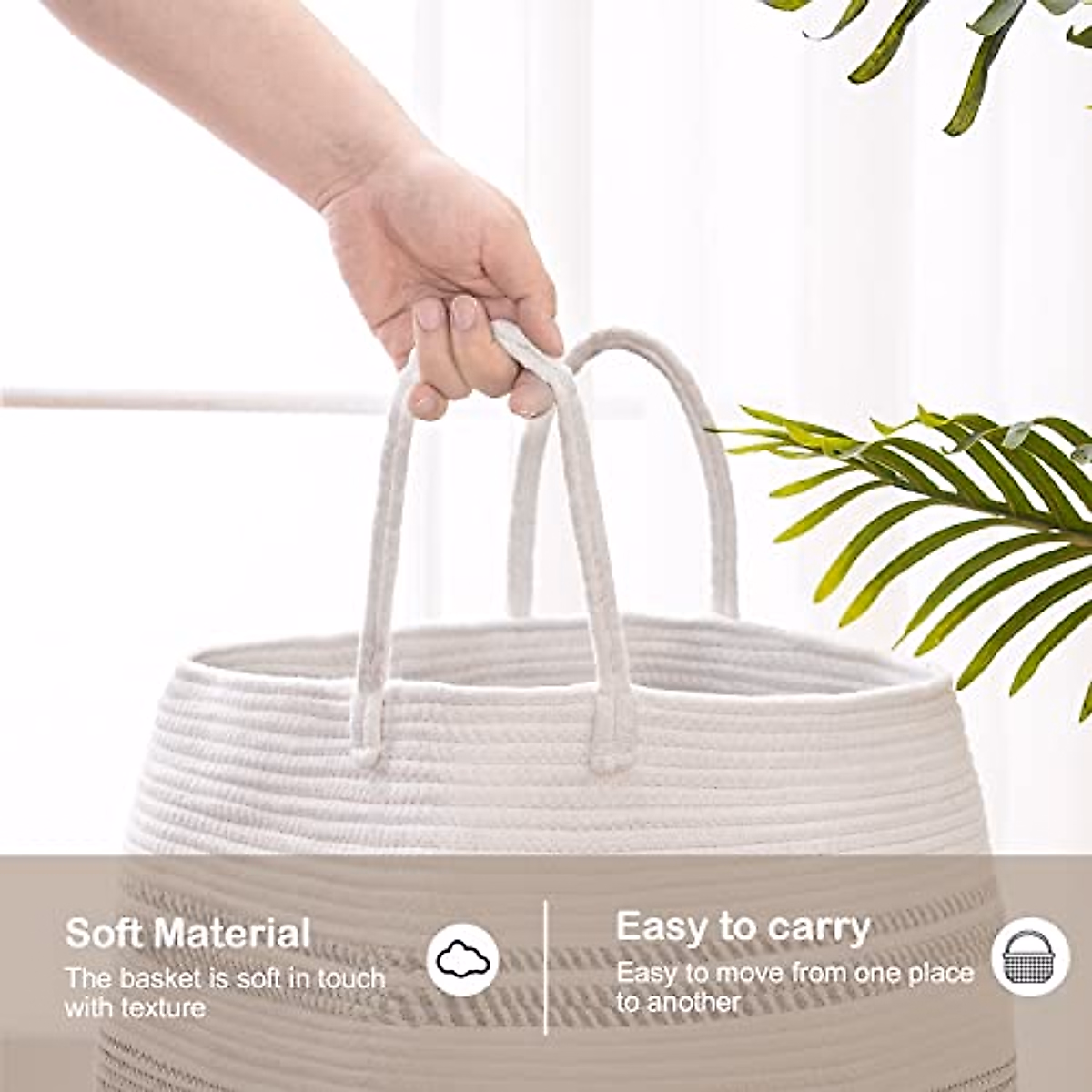 Fiona's magic Extra Large Laundry Hamper Basket, 105L Woven Tall Clothes Hamper with Long Handle for Storage Blanket, Toys and Dirty Cothes in Bedroom and Living Room, Christmas Gift, White