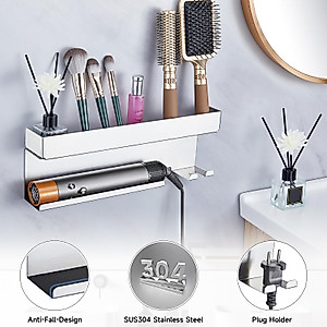 Storage Hair Dryer Holder for Curling Iron Wands Accessories, Hair Straightener Holder, Wall Mount Hair Tool Organizer for Styler Attachments,Stainless Steel Curling Iron Holder Organizer for Bathroom