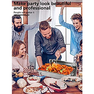 PURECHO Rectangular Chafing Dish Buffet Set, 4 Pack 8 Qt, Stainless Steel Chafer Full Size, Catering Food Warmer with Folding Frame, Ideal for Parties, Wedding, Festival Gathering