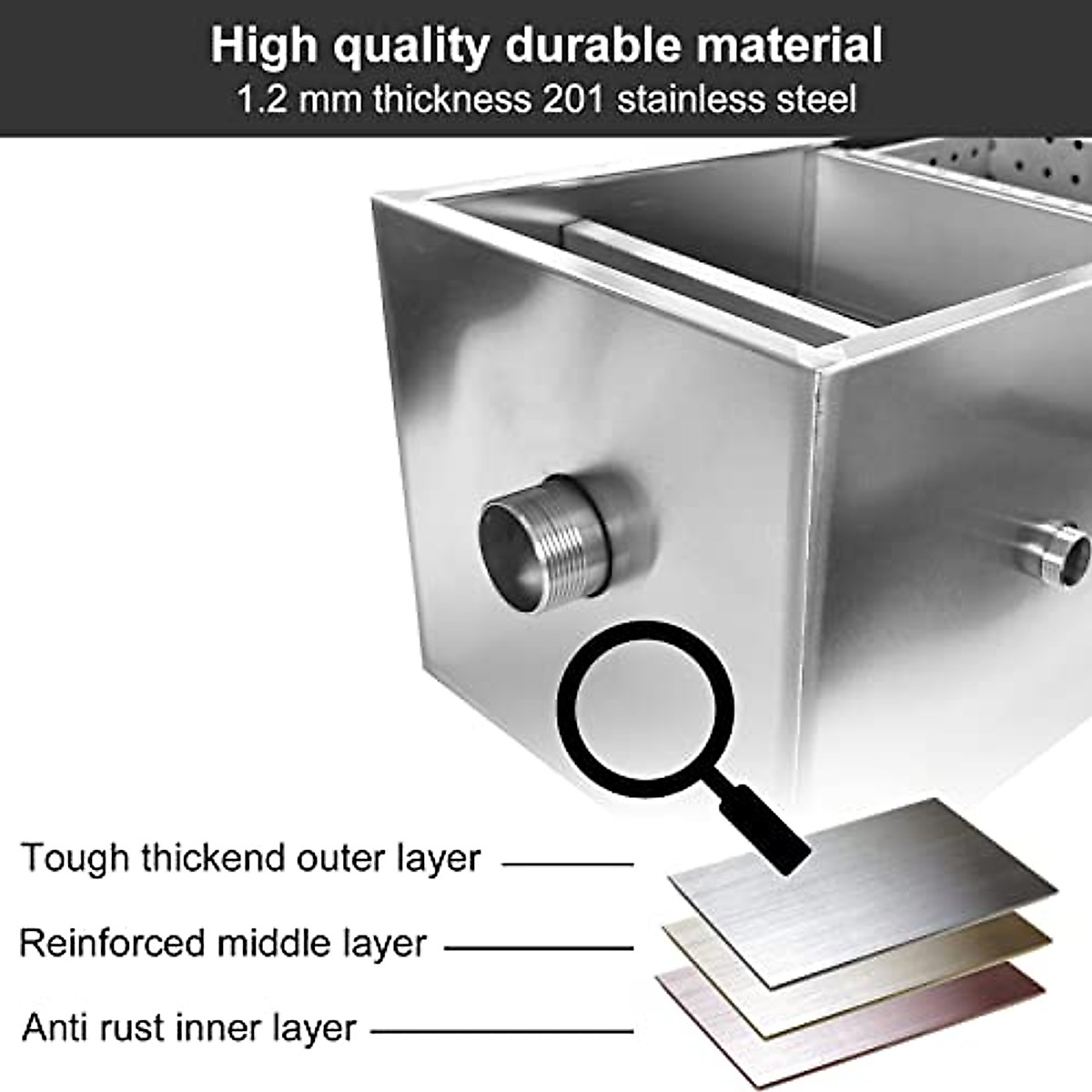 Commercial Grease Interceptor Stainless Steel Grease Trap Interceptor Set Detachable Design Under Sink Grease Trap for Restaurant Kitchen Cafe Canteen Factory Wastewater