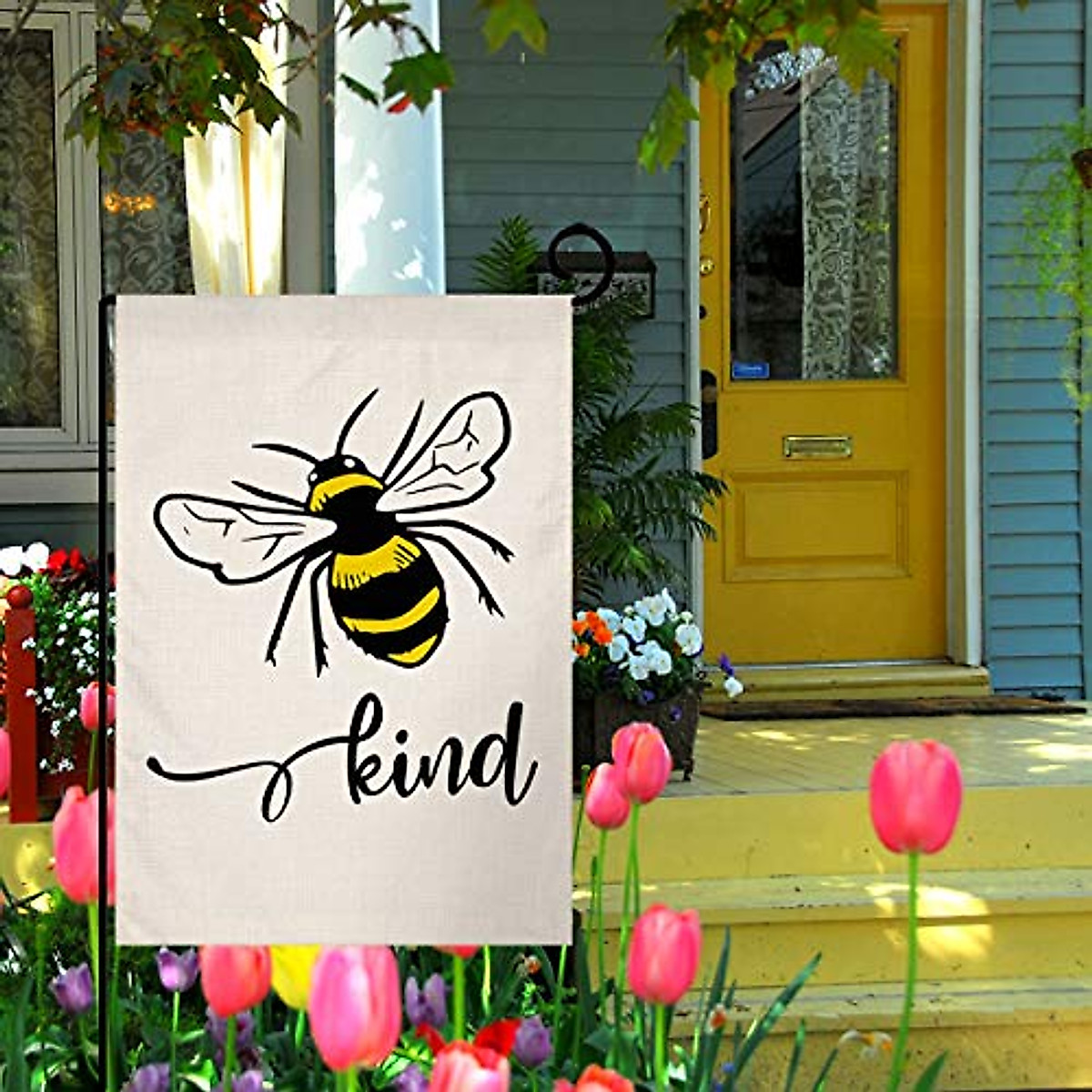 BLKWHT Bee Kind Spring Summer Garden Flag Vertical Double Sided Burlap Yard Outdoor Decor 12.5 x 18 Inches