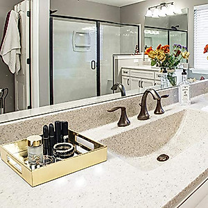 Vixdonos Decorative Mirror Tray,Gold Vanity Tray,Leather Catchall Organizer for Makeup,Perfume and Cosmetic on Dresser or Coffee Table(Small, Gold)