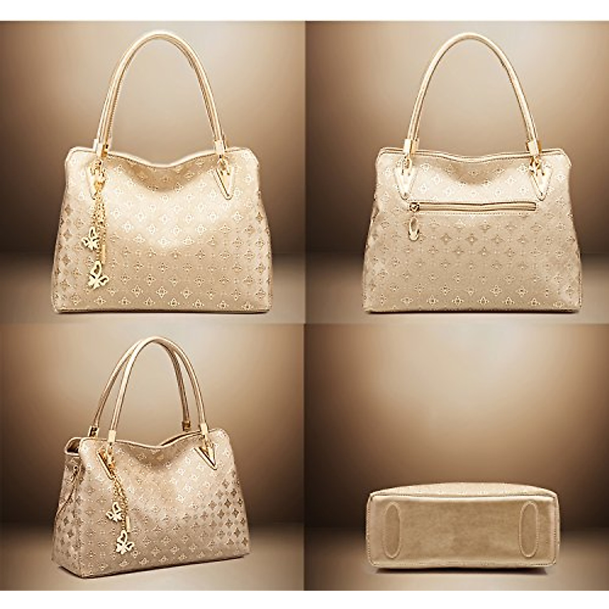 Chikencall Women Fashion PU Leather Satchel Hobo Handbag Handbag+Shoulder Bag+Purse+Card Holder 4Pcs Set Tote Handbag