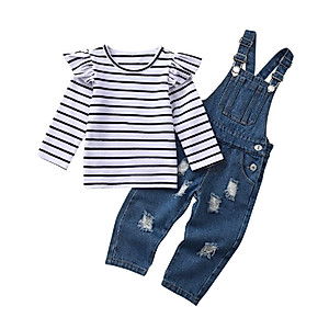 HINTINA 2PCS Baby Girls Clothes Toddler Jumpsuit Rompers Adjustable Overalls Set