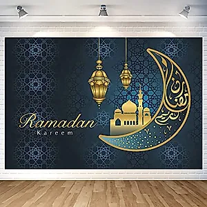 Ramadan Decoration Ramadan Kareem Backdrop Eid Mubarak Photo Background Ramadan Banner Poster for Ramadan Decorations Ramadan Kareem Supplies 70.8 x 47.2 Inch (Dark Blue)