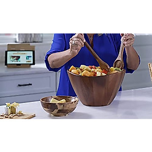Lipper International Acacia Large Wave Bowl with Servers, 162.31 fl.oz.,Brown