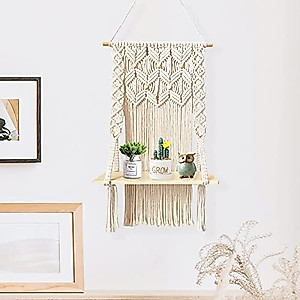 Macrame Wall Shelves Hanging Shelves,Floating Shelves Boho Rustic Decor,Wood Shelves for Bedroom,Bathroom,Living Room (Wooden Beads)