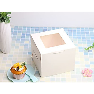 PQZKLDP 12Packs 6x6x5 Inches White Cake Boxes with Window, Gift Packing, Bakery Boxes, Dessert, Pastry, Cupcake, Pie Cookies, With Stickers,66 FT Twine (6 * 6 * 5 Inch, White)
