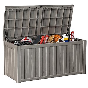 150 Gallon Waterproof Outdoor Resin Deck Box with Lockable Lid, Easy Assembly Features and Convenient Handles For Cushion, Pillows and other Patio Furniture (Grey)