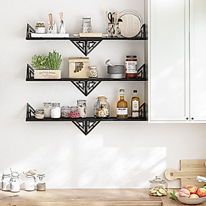 Fixwal 6 Pack Floating Shelves, Book Shelves for Wall Decor, Rustic Farmhouse Wood Wall Bookshelves, Wall Shelves for Bedroom, Living Room, Kitchen, Bathroom, Office and Plants (Black)