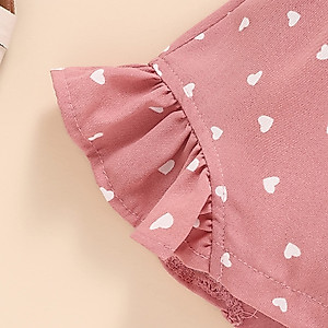 Tikoubabe Toddler Girl Clothes Baby Summer Cute Halter Romper V-Neck Outfits Love Heart Bow Knot Light Red 2T-3T 100CM